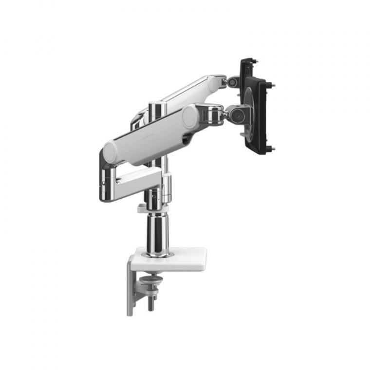 Humanscale MFlex Dual M2.1 Monitor Arm White & Polished Aluminium | Seated